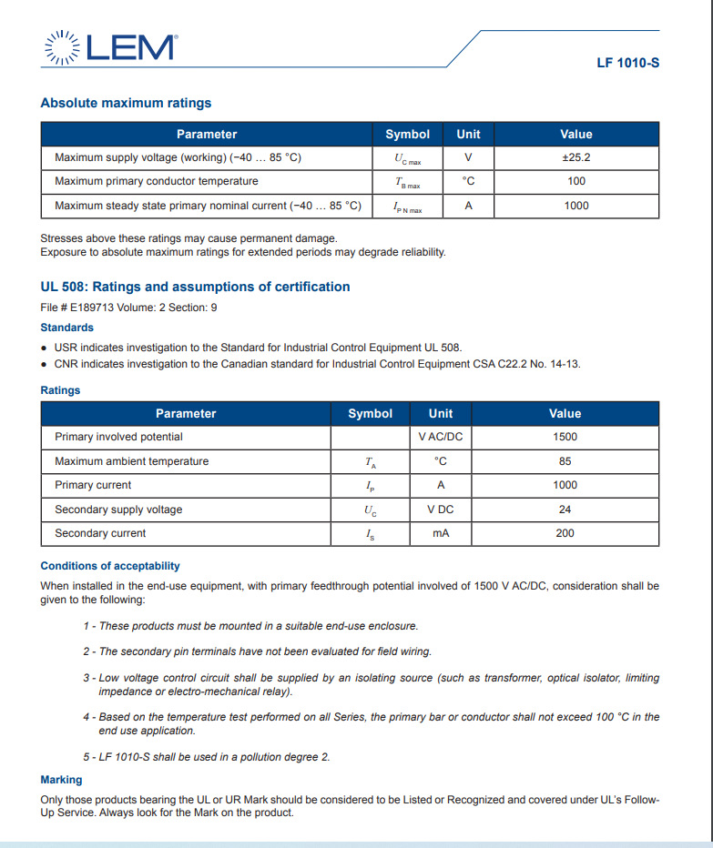 LF1010-S LEM 电流传感器 1000A 1 通道 霍尔效应闭环-阿里巴巴