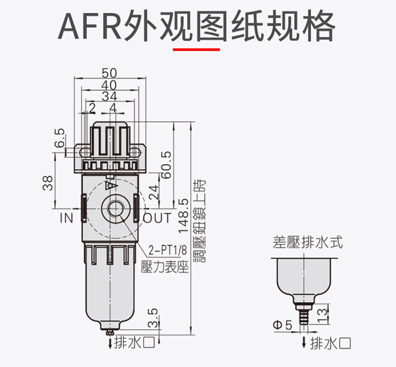 亚德客AFR2000气源处理器AFR1500调压过滤器空压机气体油水分离器-阿里巴巴