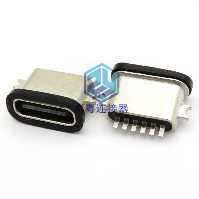 TYPE-C 6PIN母座 沉板1.2mm 卧式 二脚插板 6p typec防水母座 USB-阿里巴巴