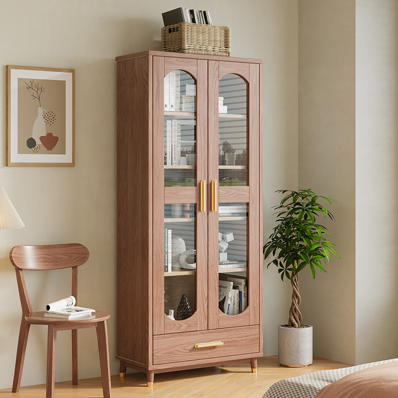 Ash Wood Bookcase Bookshelf Storage Cabinet with Door Glass Cabinet ...