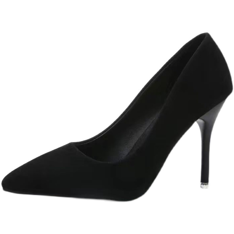 Black suede high heels women's stiletto heel professional job interview ...