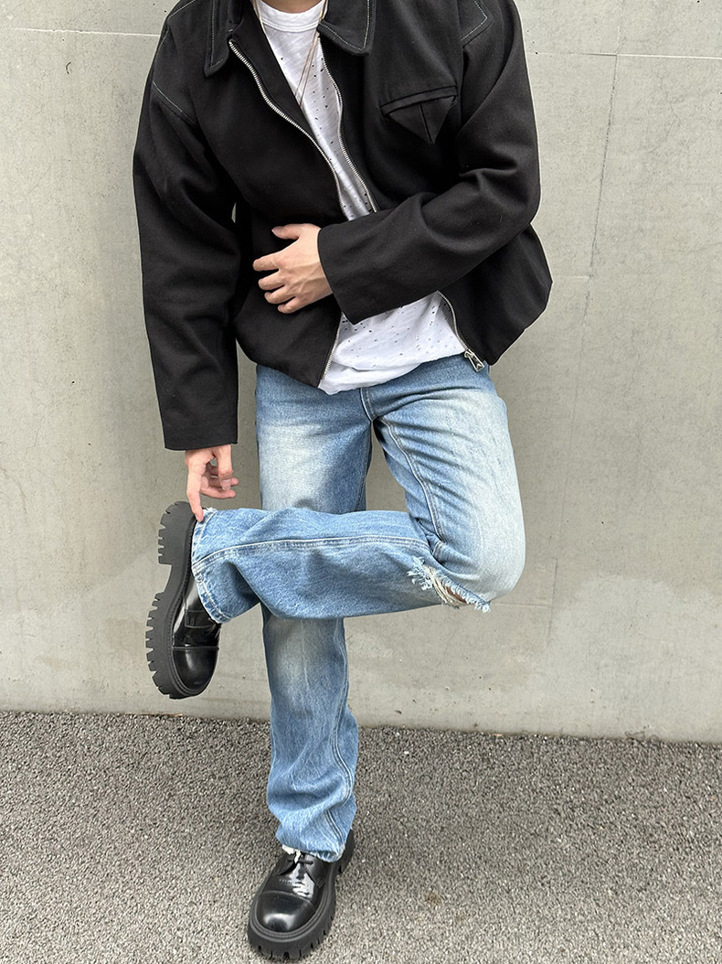 cleanfit牛仔裤长裤浅色破洞水洗vibe男女vintage潮517复古高街OS-阿里巴巴