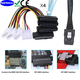 Mini SAS 8087转SAS 8482 带侧载电源 POWER 服务器高速连接线-阿里巴巴