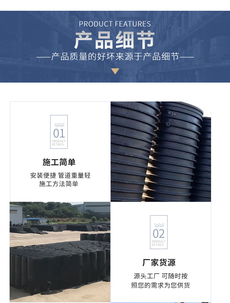 FRPP异形肋模压排水管DN600市政工程加筋管聚丙烯排污管耐腐蚀-阿里巴巴