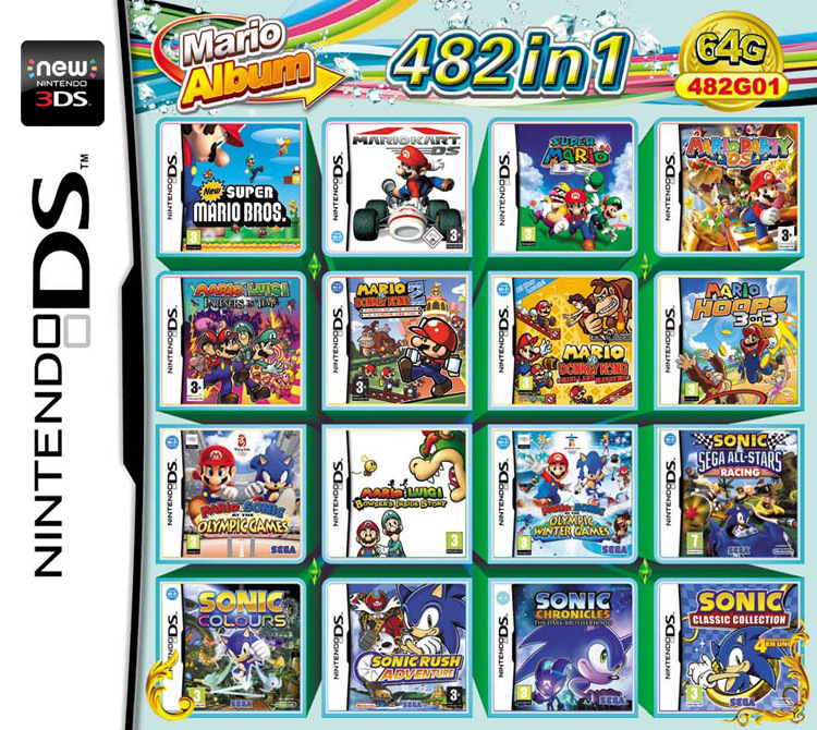 Tarjeta de consola de cartucho de tarjeta de videojuego 482 en 1 álbum para Nintendo Ds 3ds 2ds ...