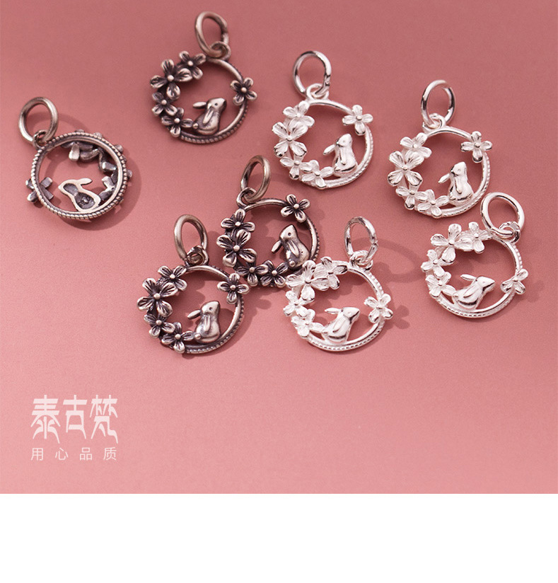S925素银做旧复古镂空兔子吊坠DIY手串挂件手工编绳材料配件S1290-阿里巴巴