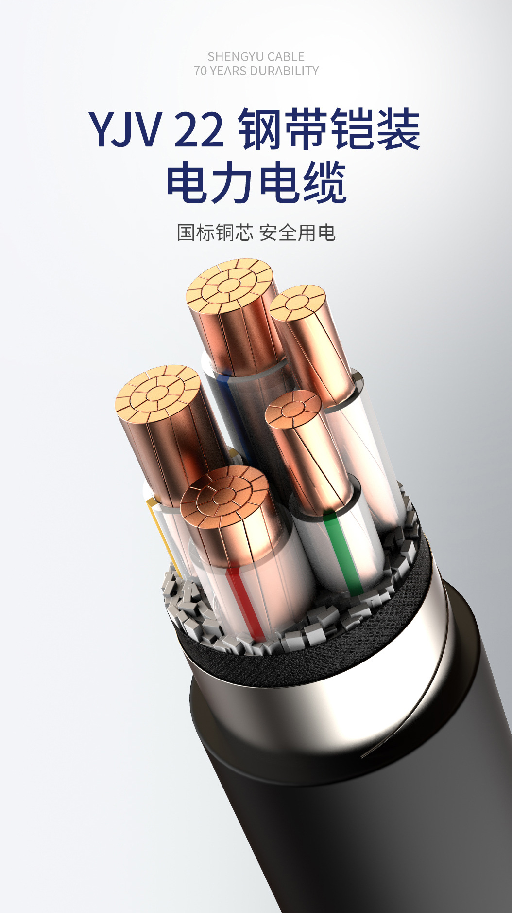 ZC-YJV22 0.6/1kV 铜芯钢带铠装电力电缆 YJV22电线电缆线 护套线-阿里巴巴