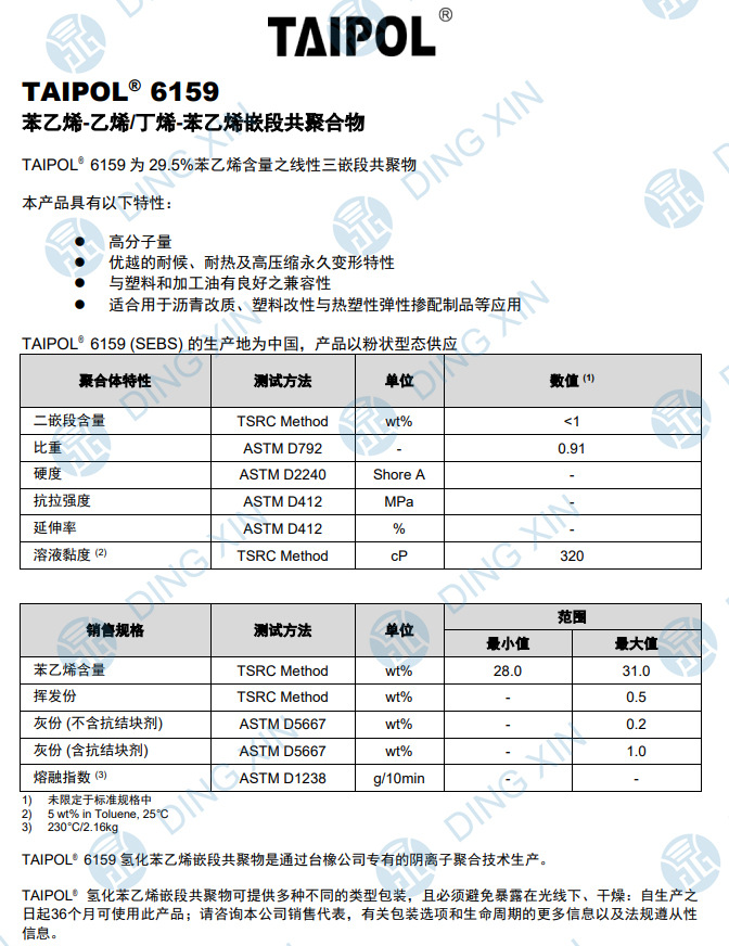 台湾台橡sebs 6159 耐老化性 SEBS用表面涂层 接着剂 油墨 胶带 6159品牌：SEBS台橡6159-盖德化工网