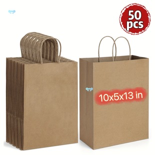 50pcs Paper Bags 10x5x13 Inches With Handle Shopping Bag跨境-阿里巴巴