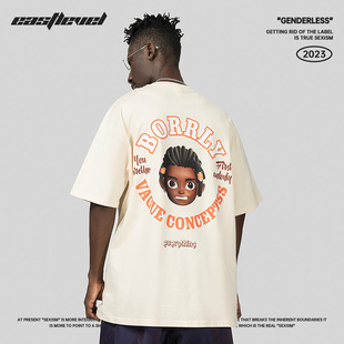 美式高街小黑人短袖男t恤衫重磅260g宽松大码圆领ins潮牌情侣体恤-阿里巴巴