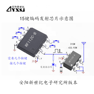 315/433M1527编码兼容PT4455远距离无线遥控发射芯片RF112C-A-阿里巴巴