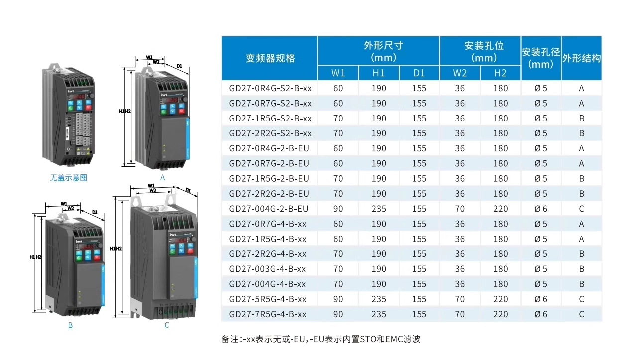 INVT英威腾变频器GD27-2R2G-4-B灵巧型变频器2.2KW/三相380V/现货-阿里巴巴