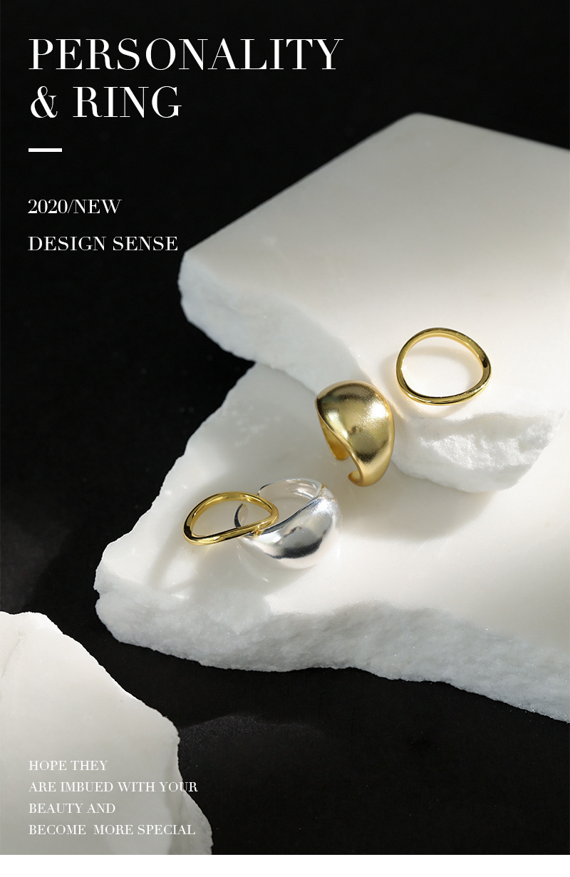 590欧美组合戒ins时尚简约几何光面可叠戴S925纯银开口素圈戒指女-阿里巴巴