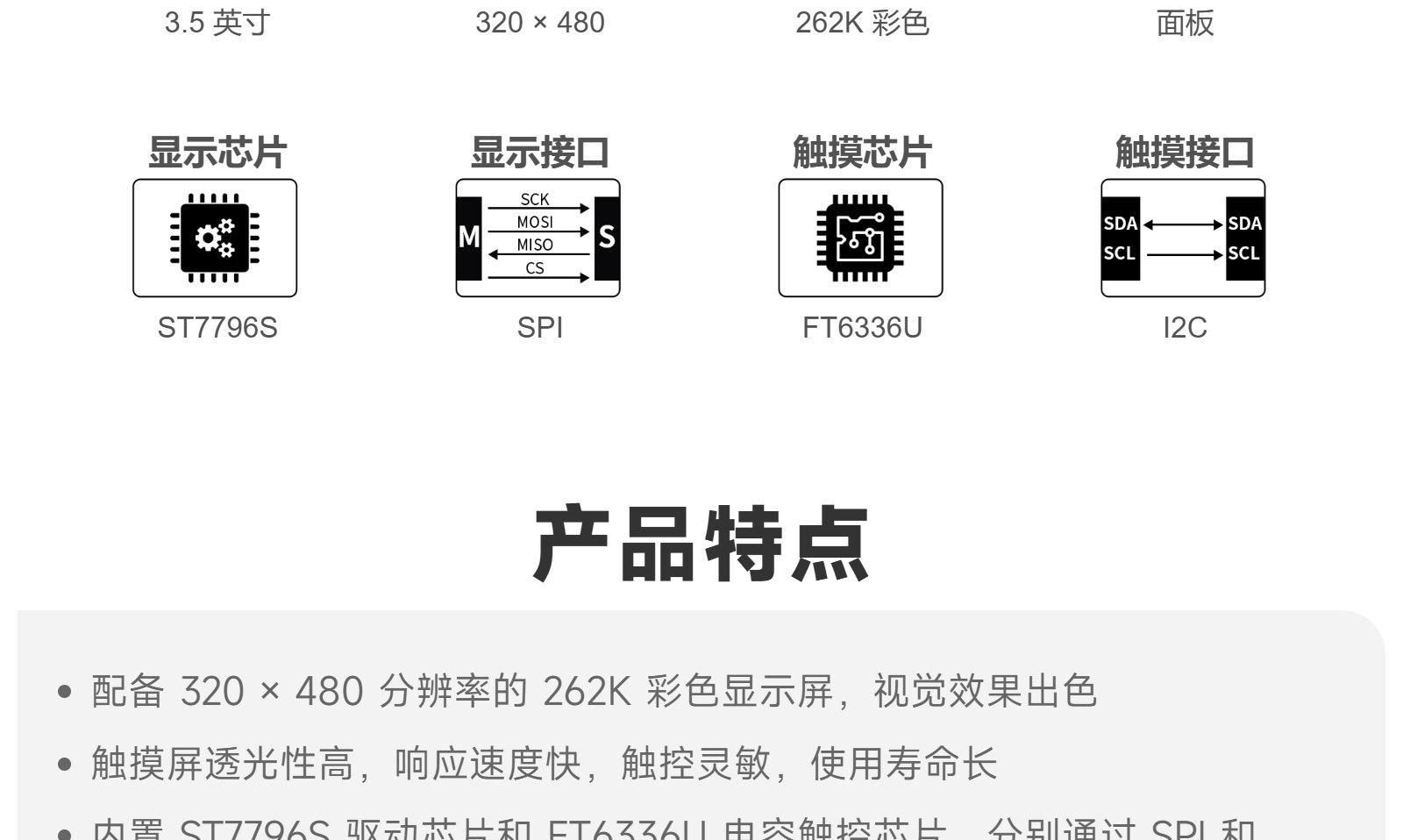 3.5英寸触控屏 320x480像素 262K彩色 ST7796S FT6336U芯片-阿里巴巴