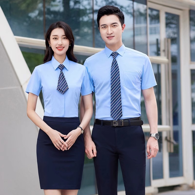 Summer business workwear shirt men's and women's same three-proof ...