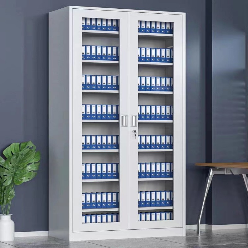 加厚文件柜上玻下铁铁皮柜子带锁钢制档案柜凭证柜财务铁质资料柜-阿里巴巴