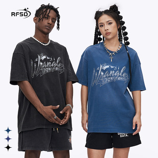 RFSD男装2024夏季圆领水洗短袖纯棉复古美式街头宽松印花潮牌T恤-阿里巴巴