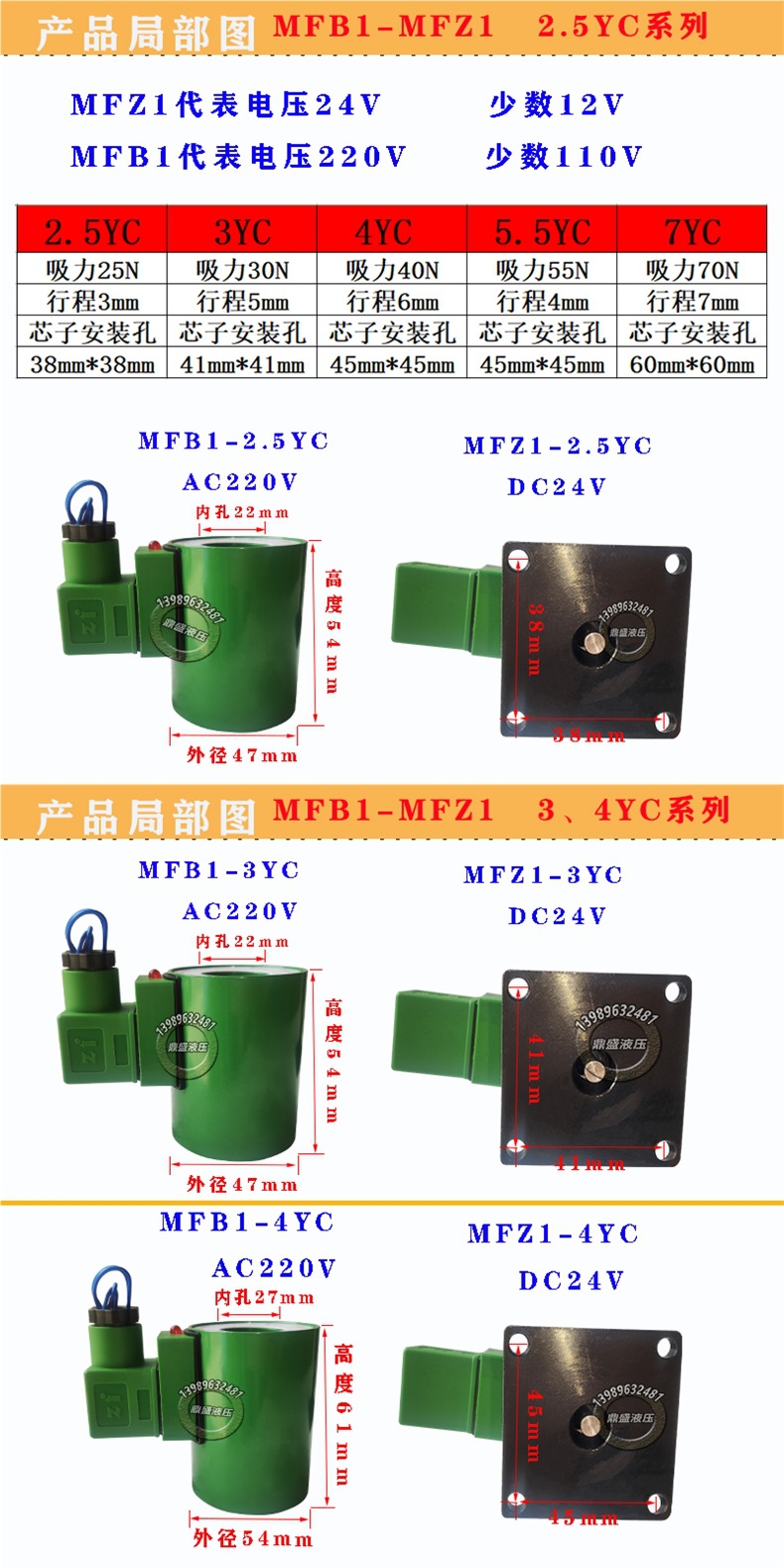 全铜液压电磁阀线圈电磁铁MFB1 MFZ1-2.5 3 4 5.5 7YC AC220DC24V-阿里巴巴