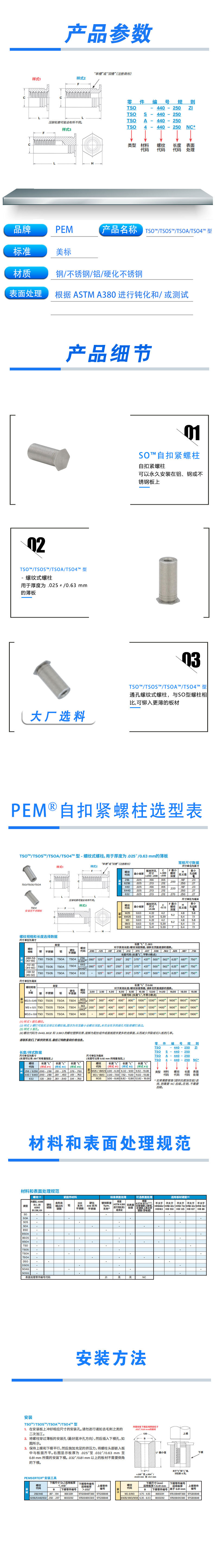 不锈钢盲孔螺柱TSO/TSOS/TSOA/TSO4型螺纹式螺柱PEM宾科压铆螺柱-阿里巴巴