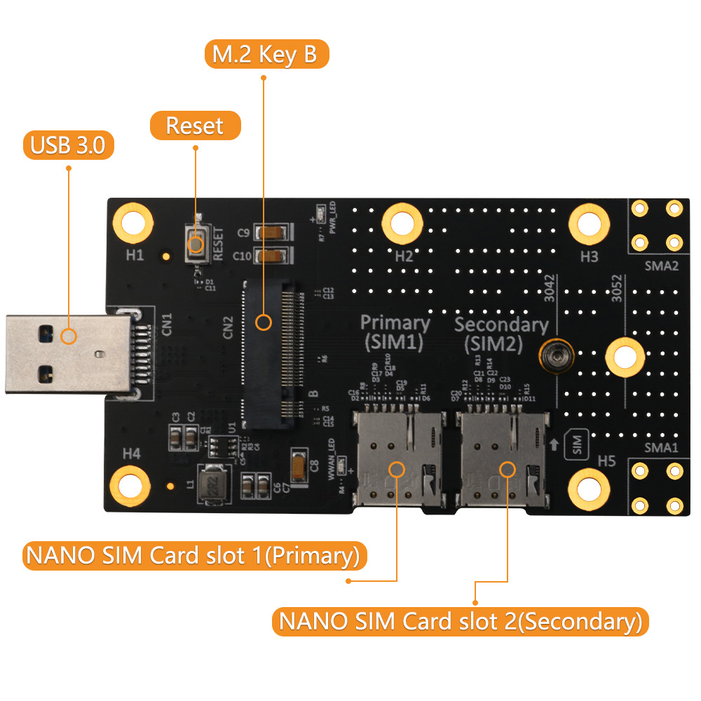 M.2 Key B转USB 3.0转接板双NANO SIM卡插槽3G4G5G LTE模块开发板-阿里巴巴