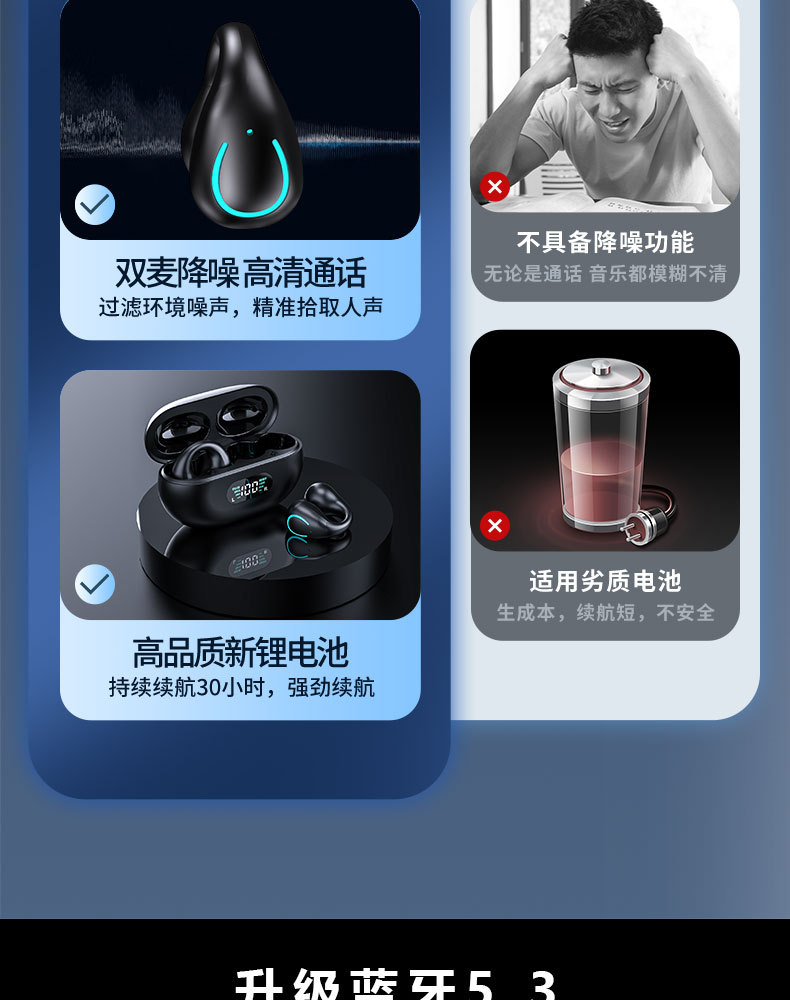 蓝牙耳机降噪运动不入耳空气传导夹耳式耳机超长续航适用华为爆款-阿里巴巴