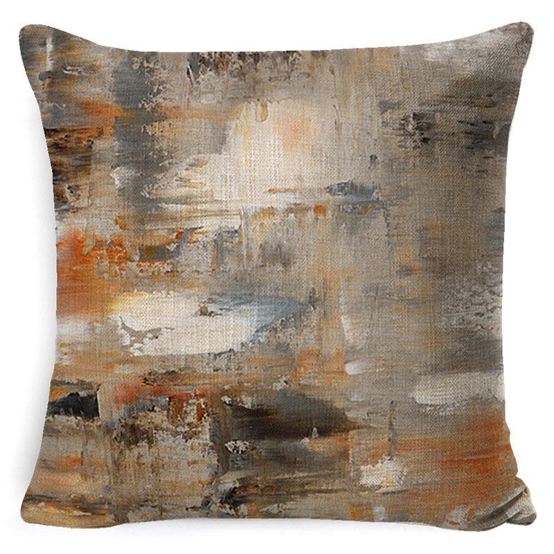 Oil Painting Pillow Blue Green and Orange Abstract Art Painting Cushion ...