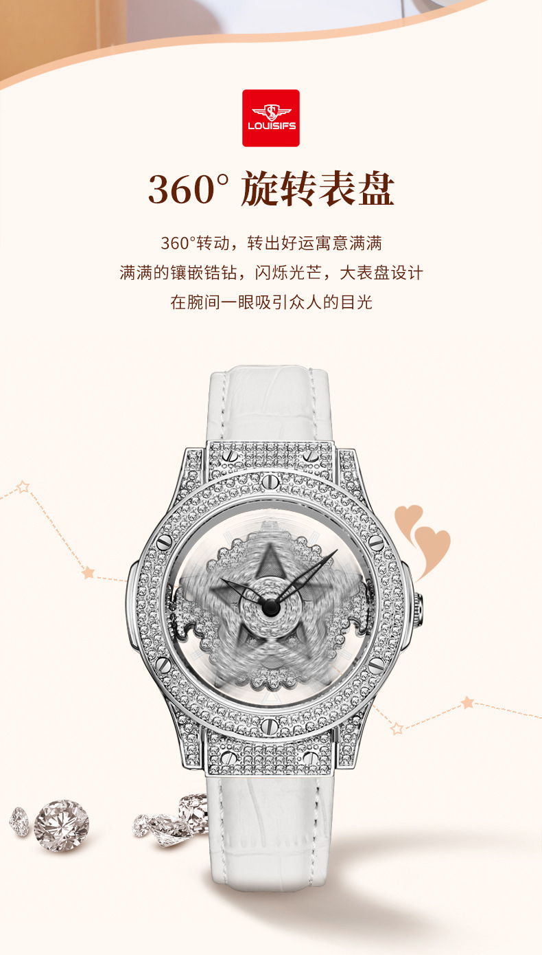 LOUISIFS品牌石英表轻奢满天星气质女士手表五芒星手表-阿里巴巴