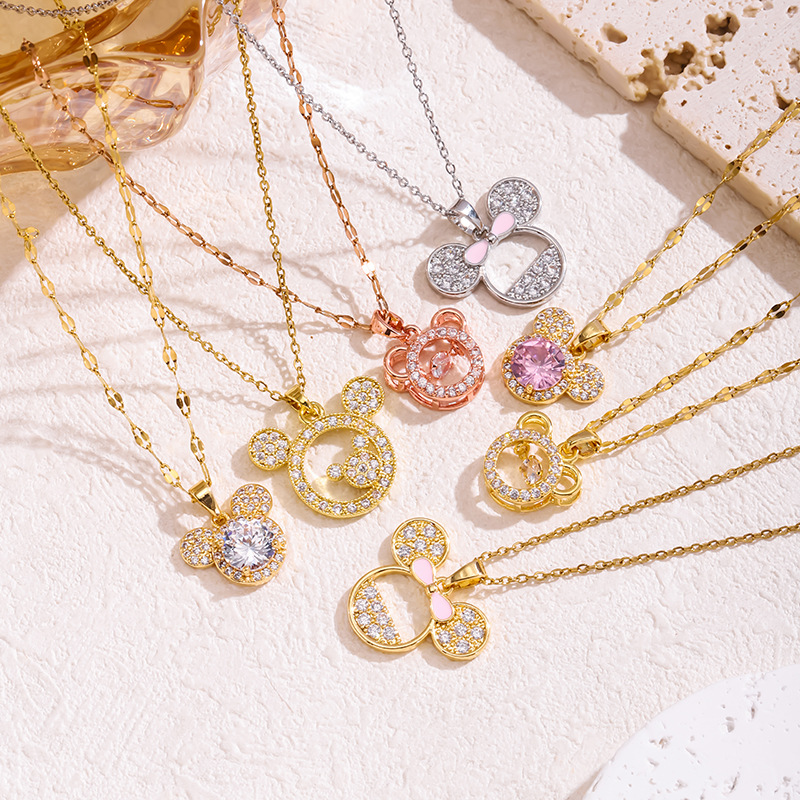 Smart Mickey Mouse Necklace Gold Titanium Steel And Diamond Mickey ...