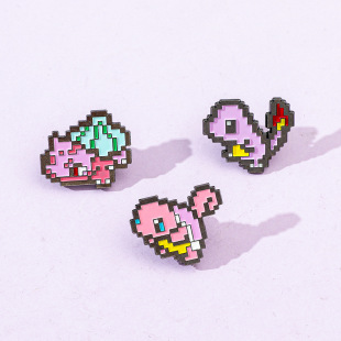 创意马赛克像素风宝可梦卡通金属徽章可爱神奇宝贝宠物小精灵胸针-阿里巴巴