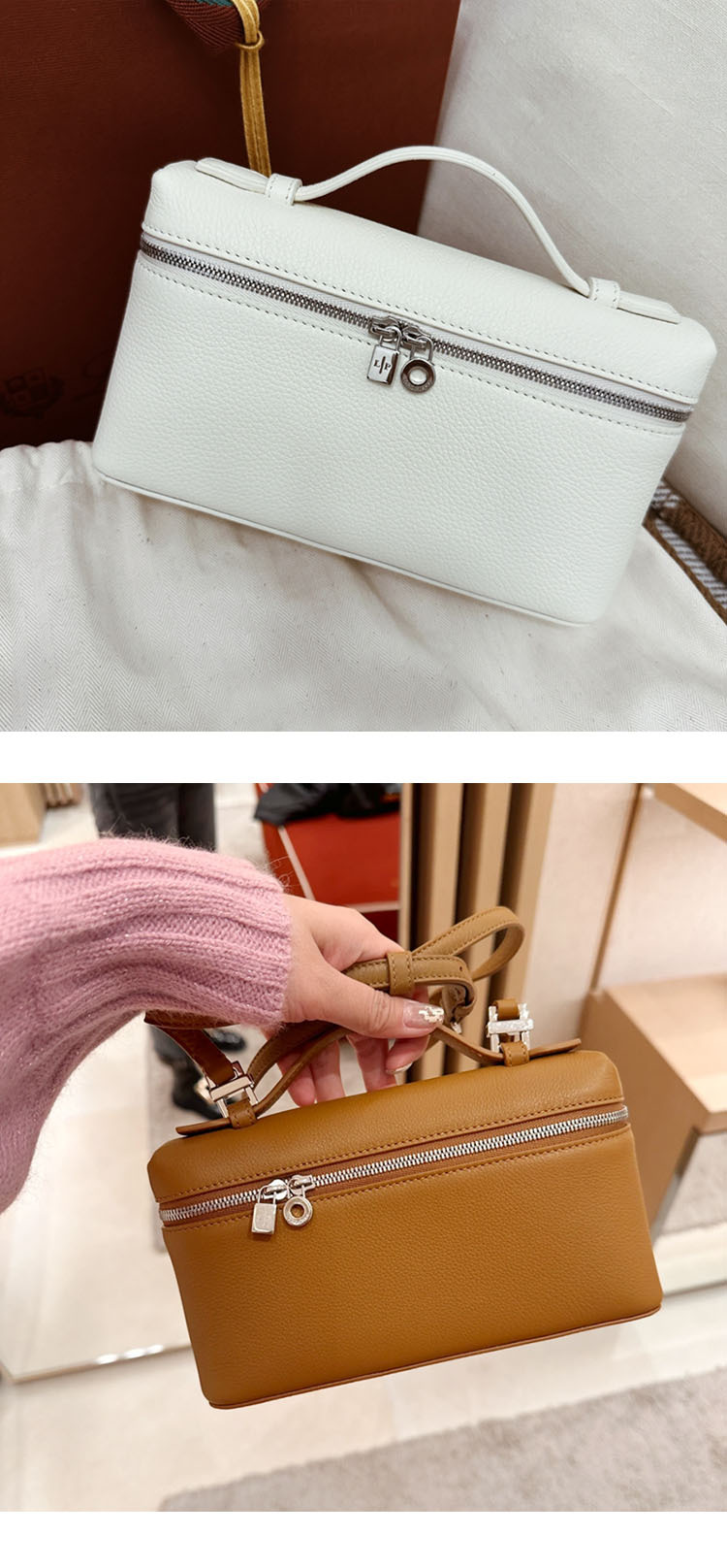 loro*LP19真皮饭盒包gigi同款piana荔枝纹牛皮手提包简约单肩包女-阿里巴巴