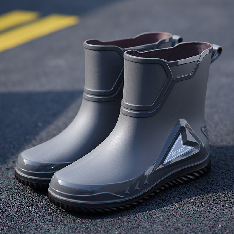 Trendy Short Barrel Shaped Rain Boots Black Night Reflective Strip ...
