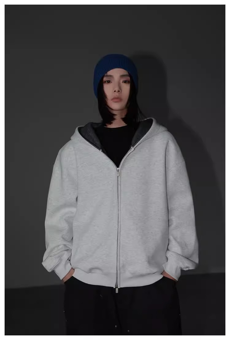 460G重磅拼色开衫卫衣男女同款连帽宽松休闲外套百搭运动情侣长袖-阿里巴巴