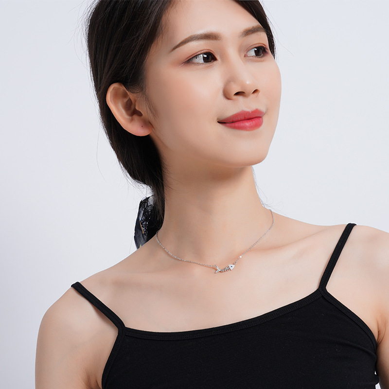 小鱼骨头项链女ins简约电镀S925吊坠锁骨链网红时尚设计学生礼物-阿里巴巴