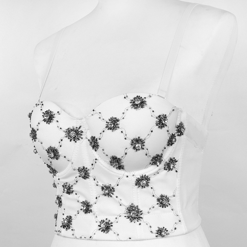 Women girls singer gogo dancers jazz dance black white glitter bra tops ...