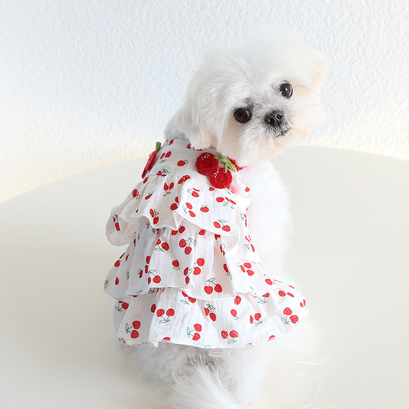 Petstyle 2023春夏新款 甜美红樱桃棉纱裙 洋气狗衣服宠物猫咪衣-阿里巴巴