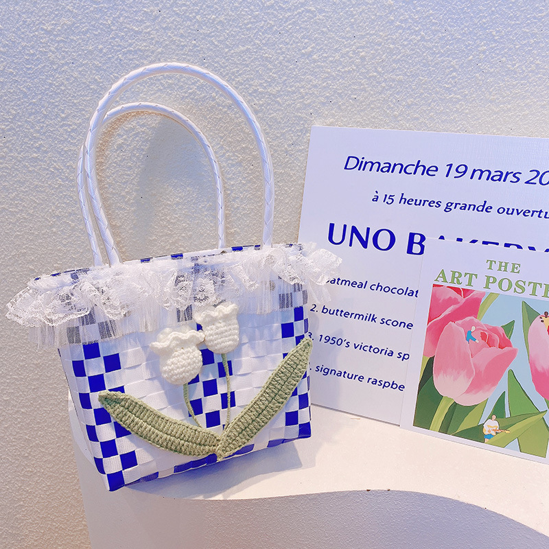 カゴバッグ バッグハンド HD 4439 A 1小清新insレースフック織スズランハンドバッグ新型おしゃれ少女編みおかずバスケット｜「Cmall」