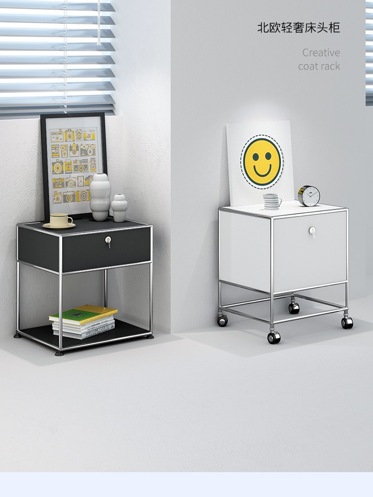 复古usm柜床头柜不锈钢餐边柜卧室床边柜收纳柜储物柜简约装饰柜-阿里巴巴