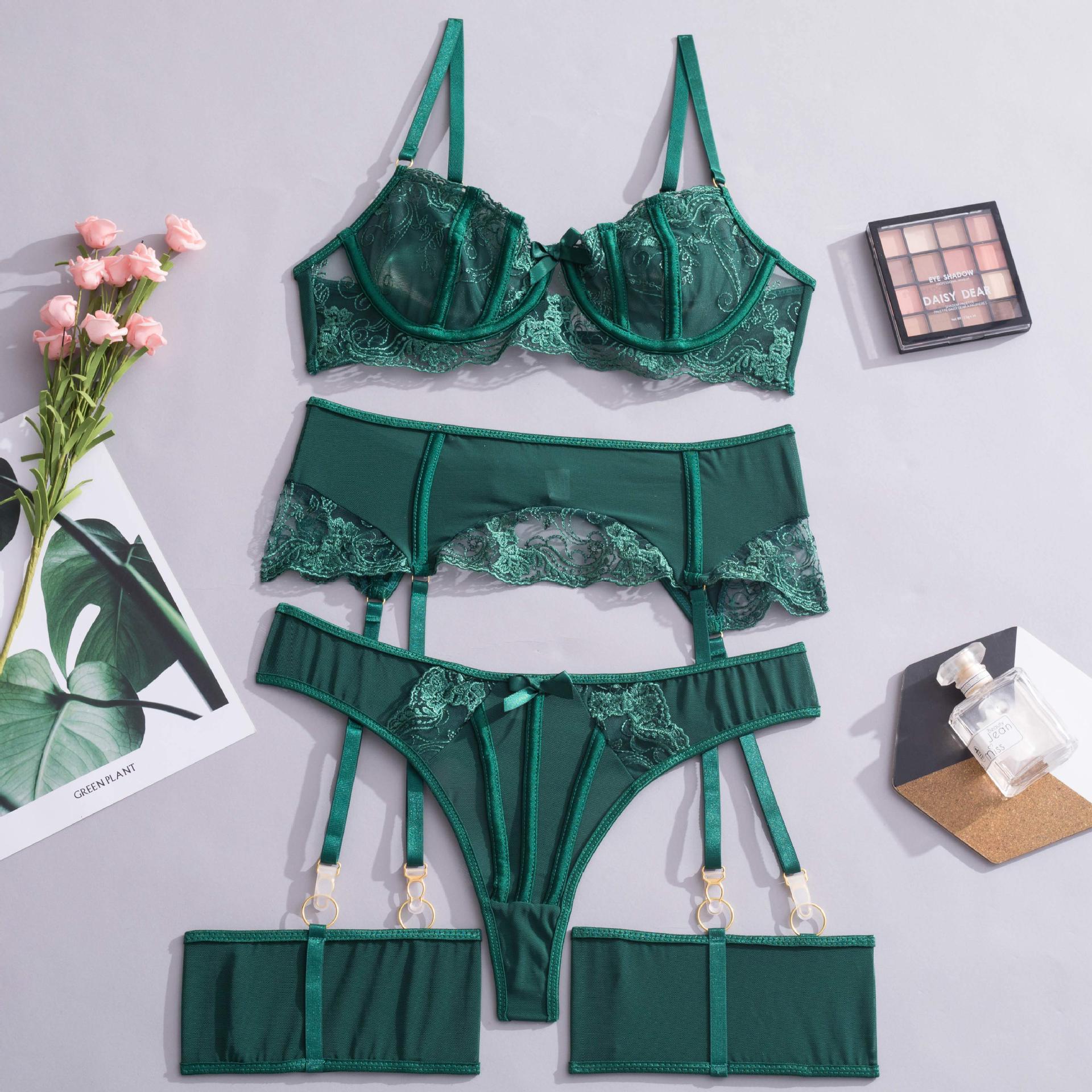 露莎高端品质春夏性感内衣吊袜刺绣网纱塑身分体套装女士CT1015-阿里巴巴