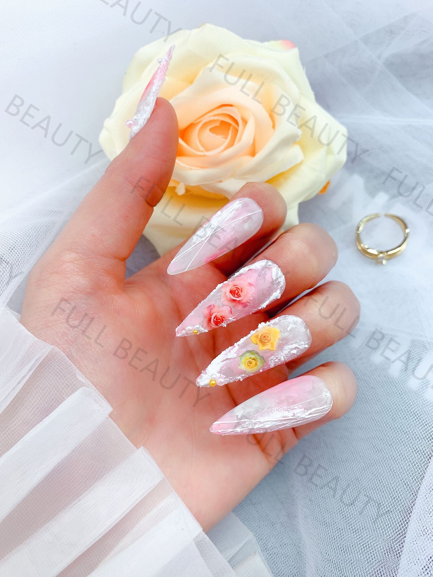 2022跨境新款美甲贴纸 ins春季玫瑰花花朵情人节背胶指甲3D贴花-阿里巴巴