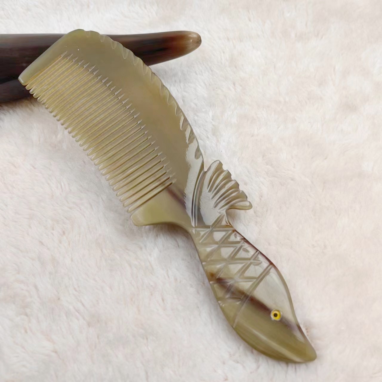 True Horn Comb Batch 3 Hair Double-sided Carved Fish Comb Large ...