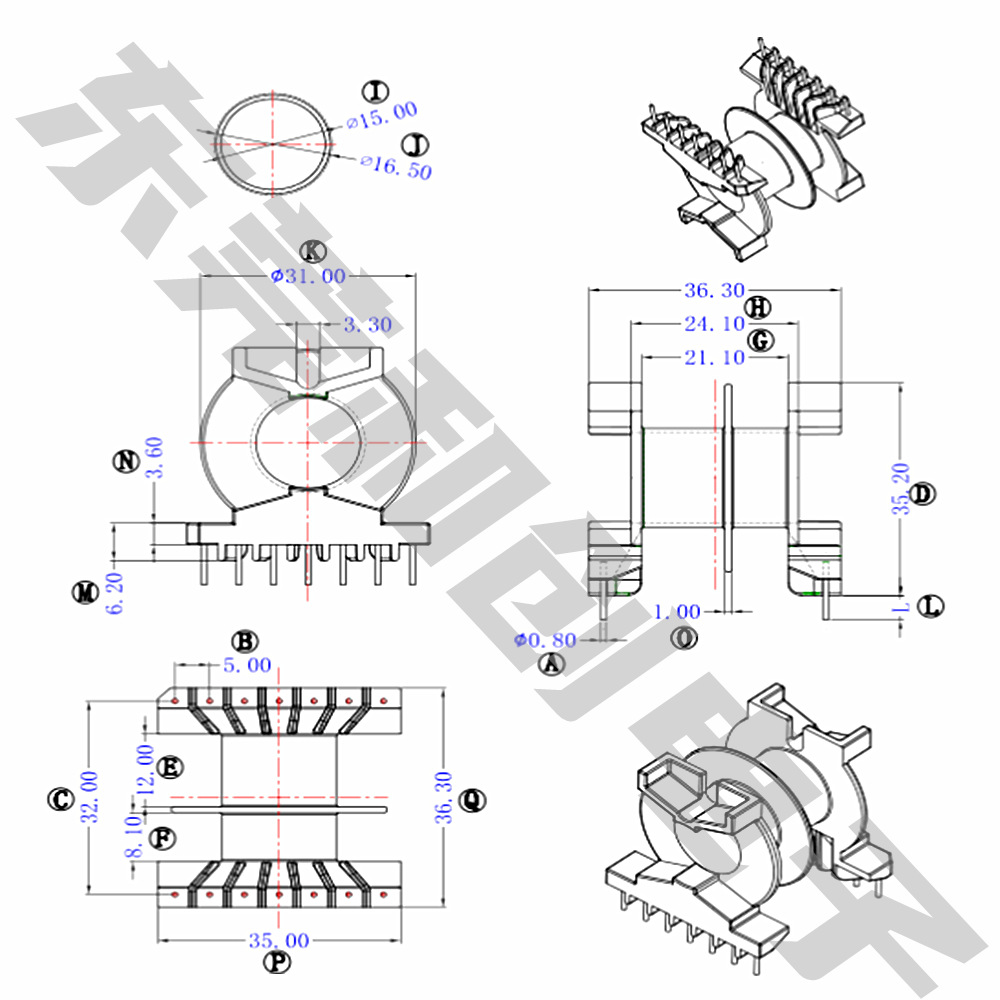 PQ3535高频骨架PQ35电木骨架PQ3535式骨架BOBBIN双槽7+7-阿里巴巴
