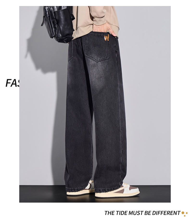 牛仔裤男士2025新款秋冬季宽松直筒阔腿长裤休闲加绒加厚裤子男款-阿里巴巴