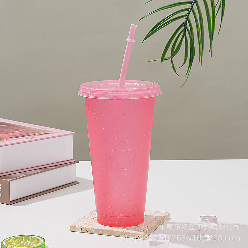 工厂直出跨境爆款彩色闪粉吸管杯大容量710ml创意pp塑料杯可logo-阿里巴巴