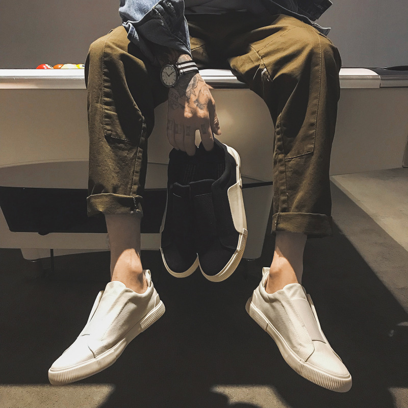 AFANTING男新款帆布鞋男鞋韩版一脚蹬懒人鞋潮流百搭鞋休闲鞋YS04-阿里巴巴