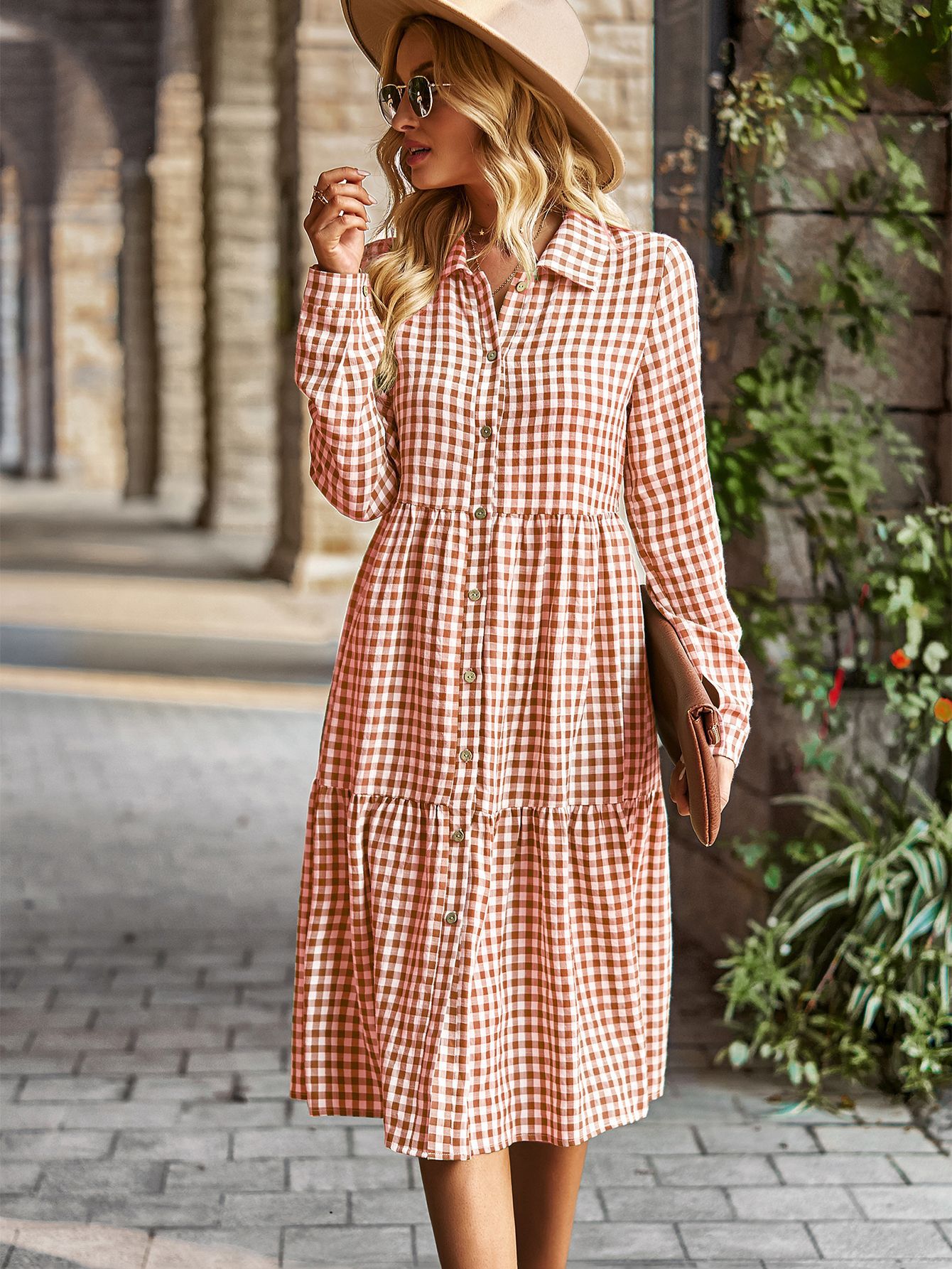 Women's Plaid Print Long Sleeve Casual Dress
