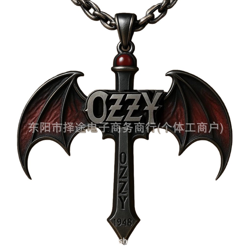 Ozzy Osbourne 1948 Memorial Cross Pendant - Batwing Tribute-阿里巴巴