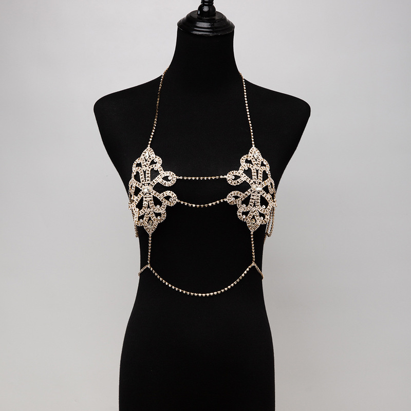 Women belly jazz hot dance Rhinestone breast chain singers stage ...