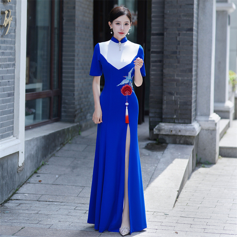 Women Girls red royal blue chinese dresses retro qipao cheongsam ...