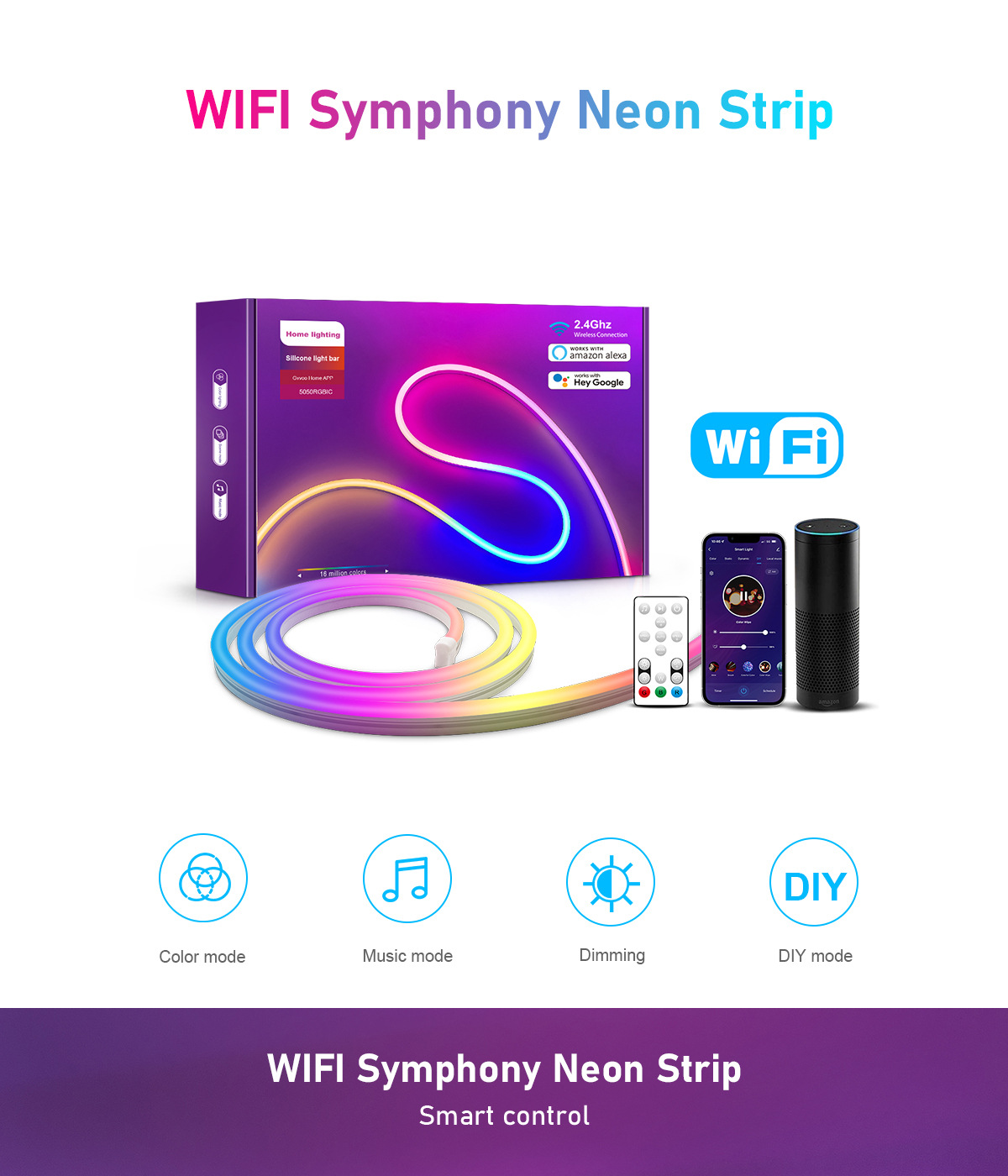 Умная силиконовая светодиодная неоновая Водонепроницаемая мягкая ...