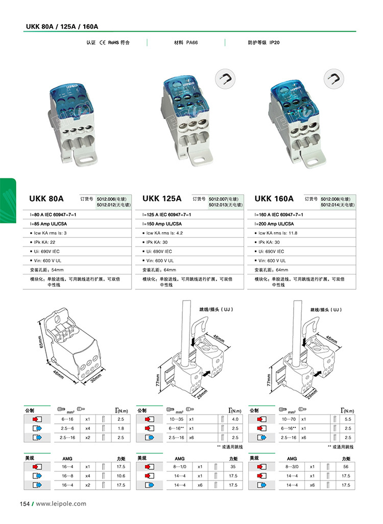 上海雷普电气UKK80A UKK125A UKK160A UKK250A 400A 单极分线盒-阿里巴巴
